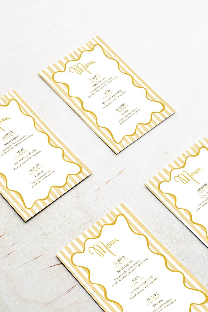 Yellow Striped Wedding Menu Template | Colorful Printable Reception ...