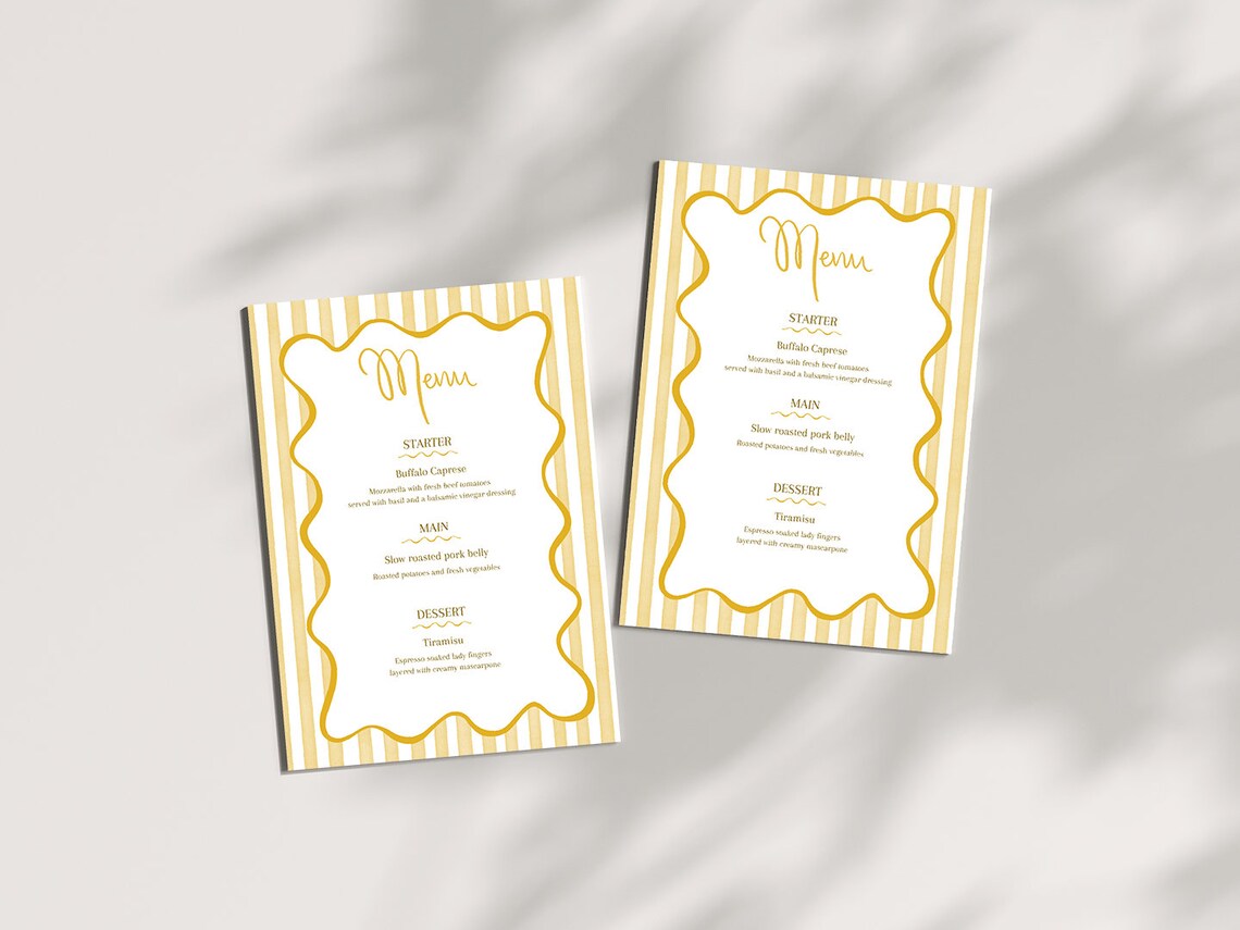 Yellow Striped Wedding Menu Template | Colorful Printable Reception ...