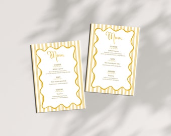 Yellow Striped Wedding Menu Template | Colorful Printable Reception ...