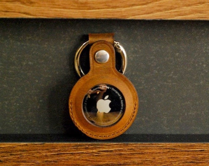 Apple AirTag Brown Leather Keychain With Brass Clasp monogrammed AirTag ...