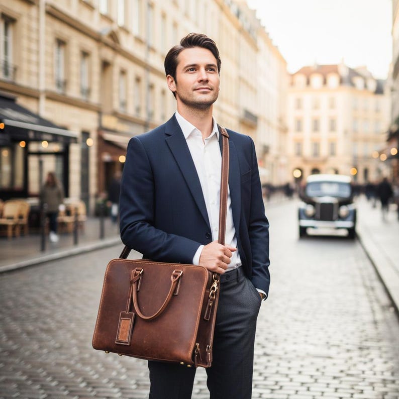 Handmade Leather Laptop Briefcase, Genuine Leather Computer Bag , Work ...