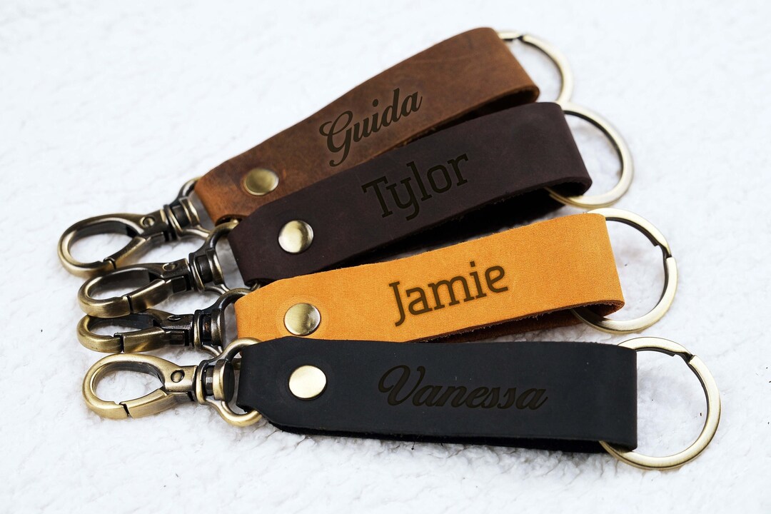 Genuine Leather Keychain for Men, Christmas Gift for Him, Customized ...