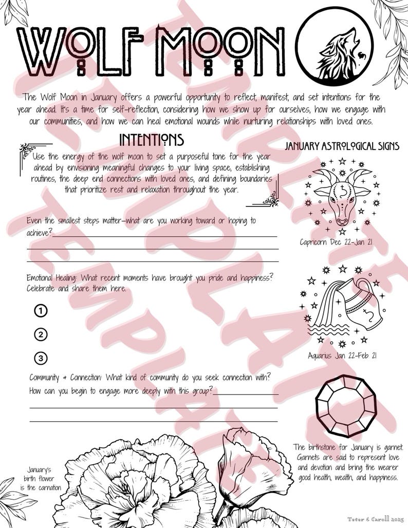 Wolf Moon Journal Coloring Page, Printable Lunar Design for Journaling ...