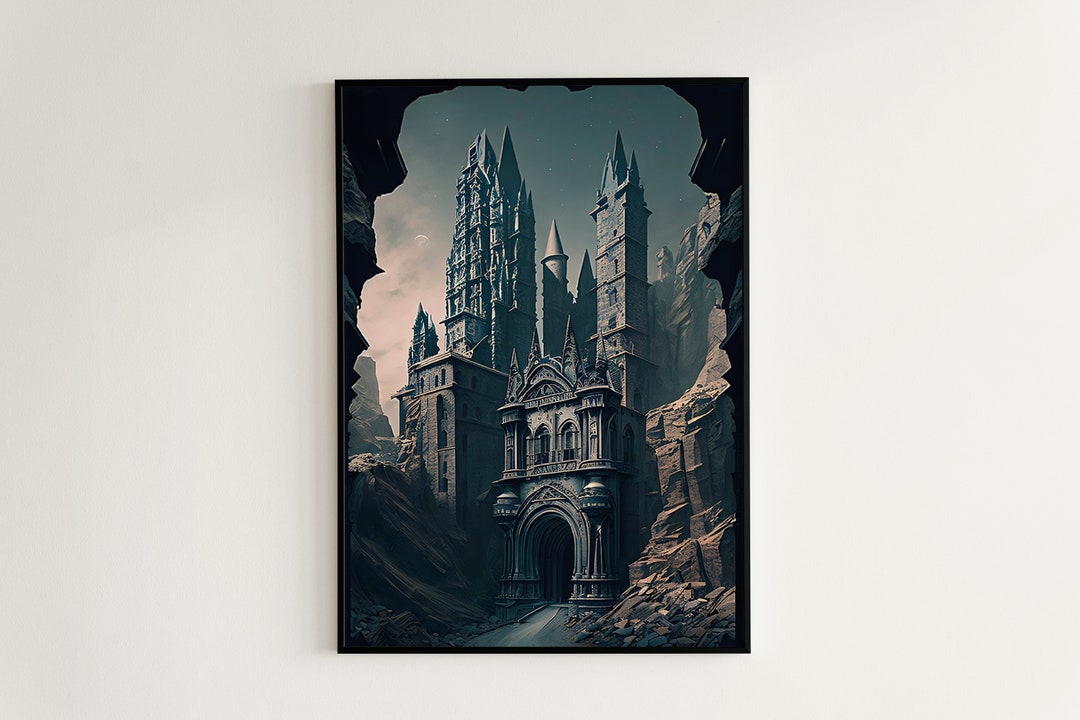 Gothic Architecture Stone Castle City Print, Digital Art, Medieval Wall ...