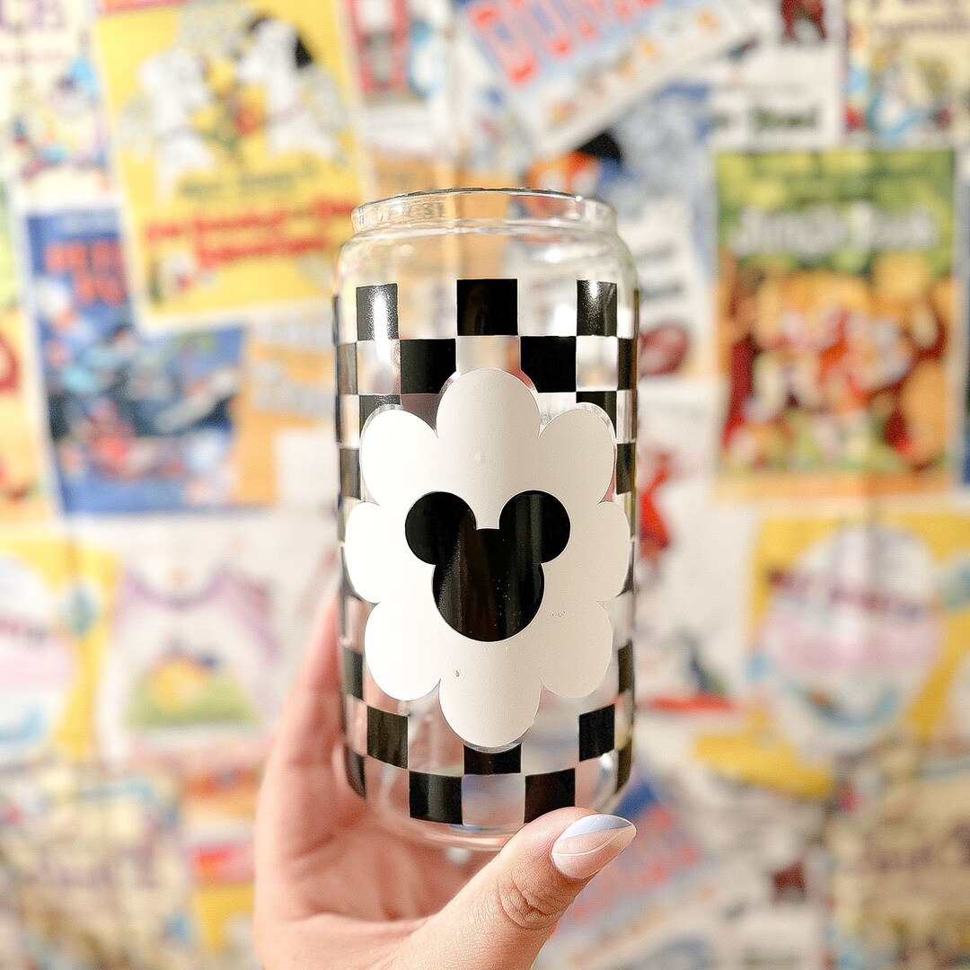 Retro Yin Yang Mouse Flower Mickey Mouse Checkered Ice Coffee Can Checkered Flower - Etsy