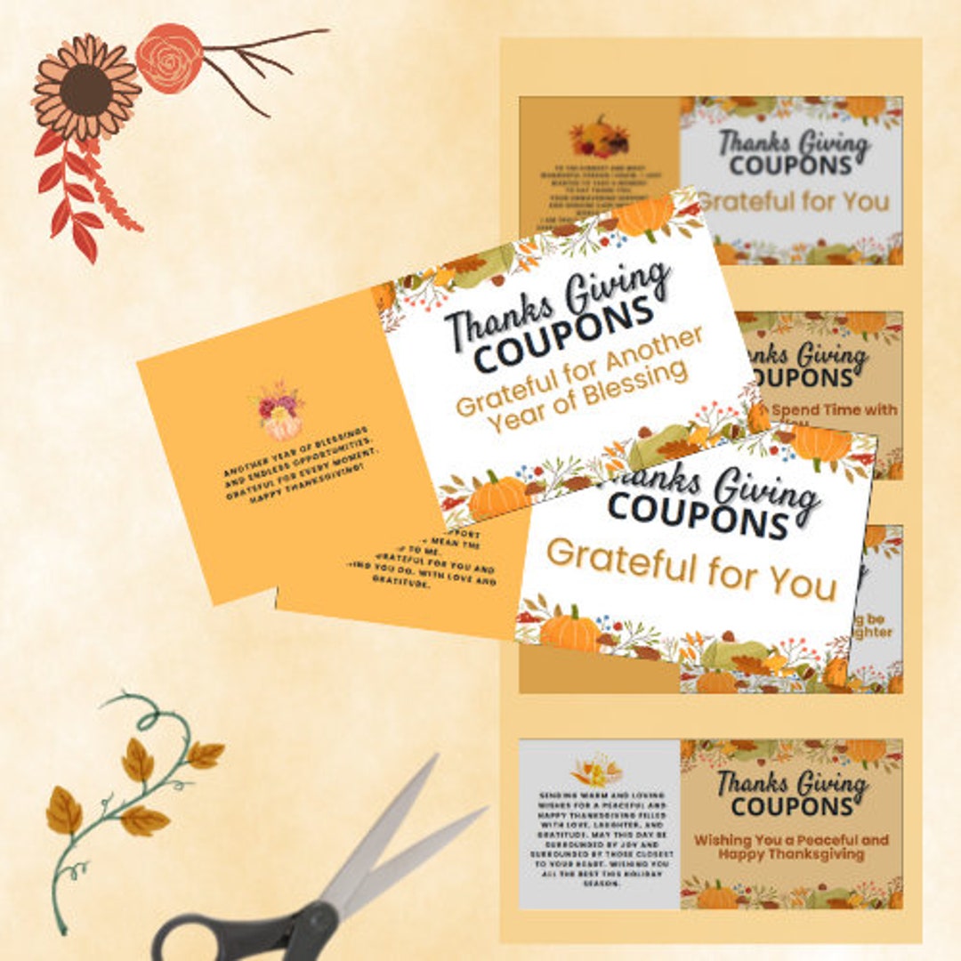 Cupones de Acción de Gracias imprimibles, 6 cupones, descarga digital ...
