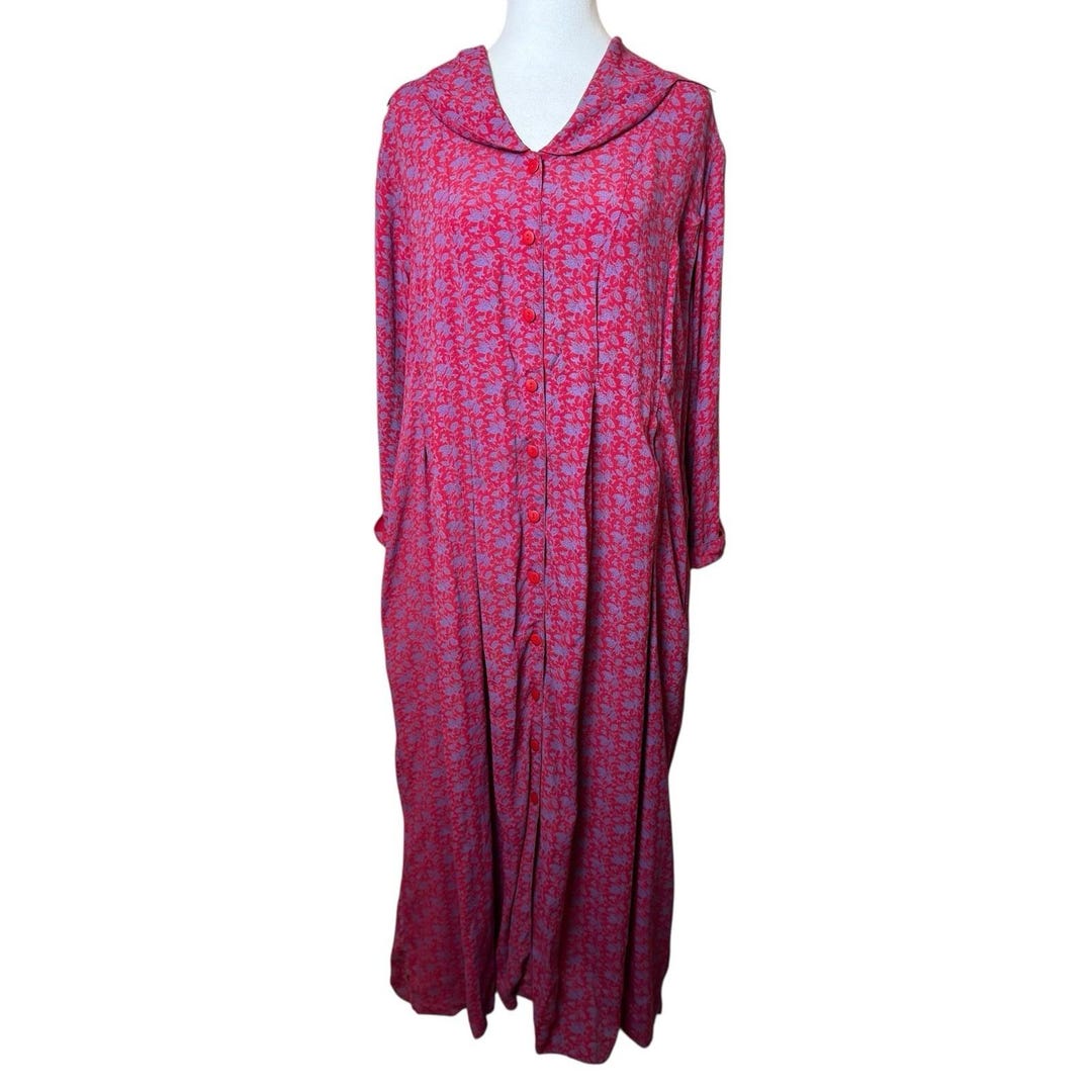 Vtg April Cornell Red Floral Maxi Dress Small Prairie Trad Wife ...