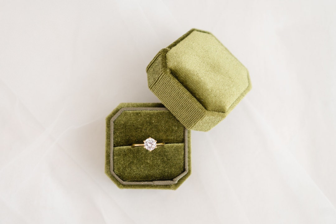 Moss Green Luxury Square / Octogan Velvet Ring Box Perfect for ...