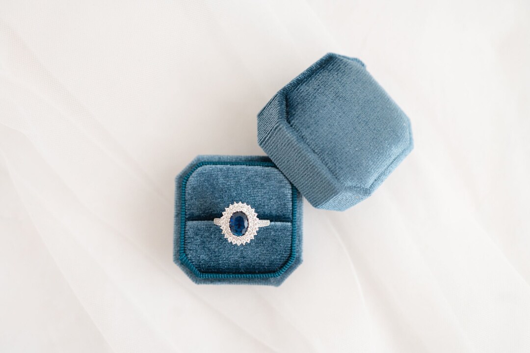 Ocean Blue Luxury Square / Octogan Velvet Ring Box Perfect for ...