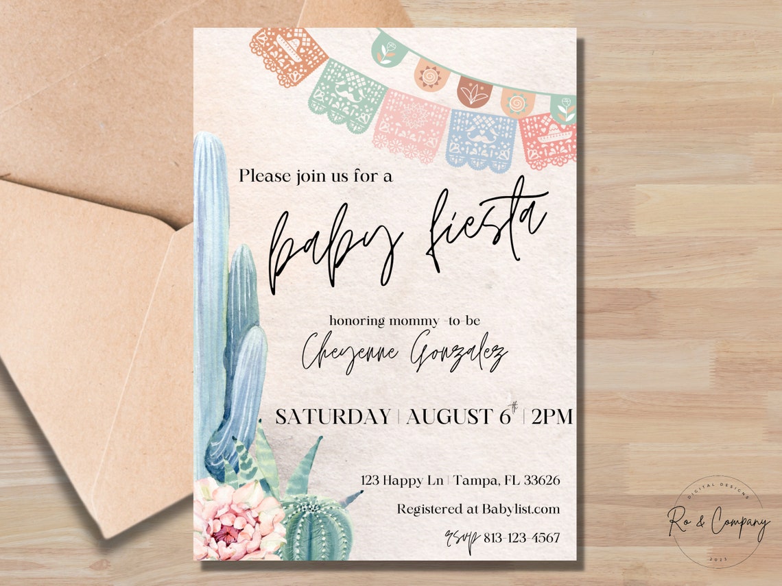 Fiesta Baby Shower Invitation Template, Cactus Baby Shower Invitation ...