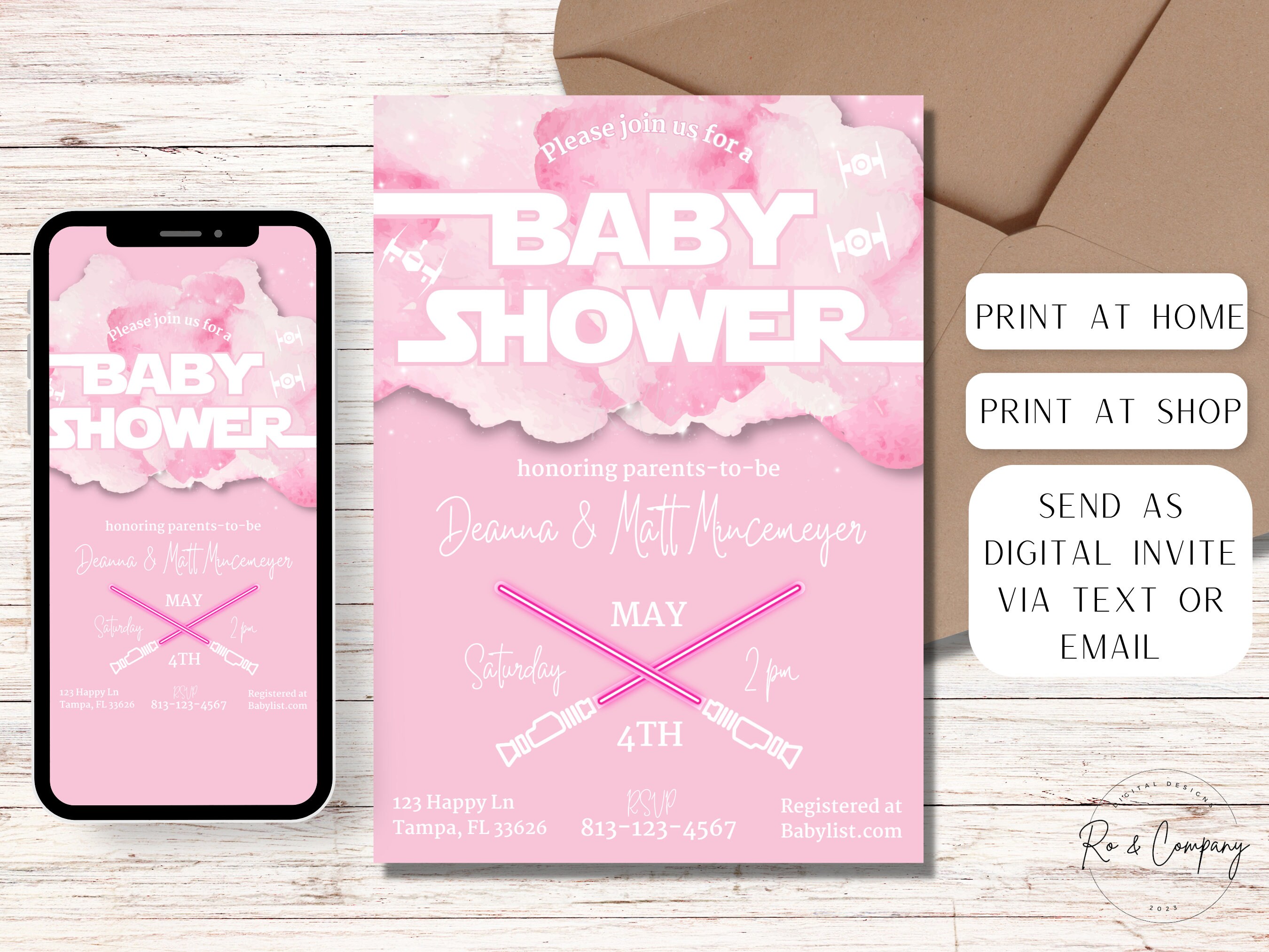 Star Wars Baby Shower Invitation, Jedi Baby Shower Invitation, Light ...