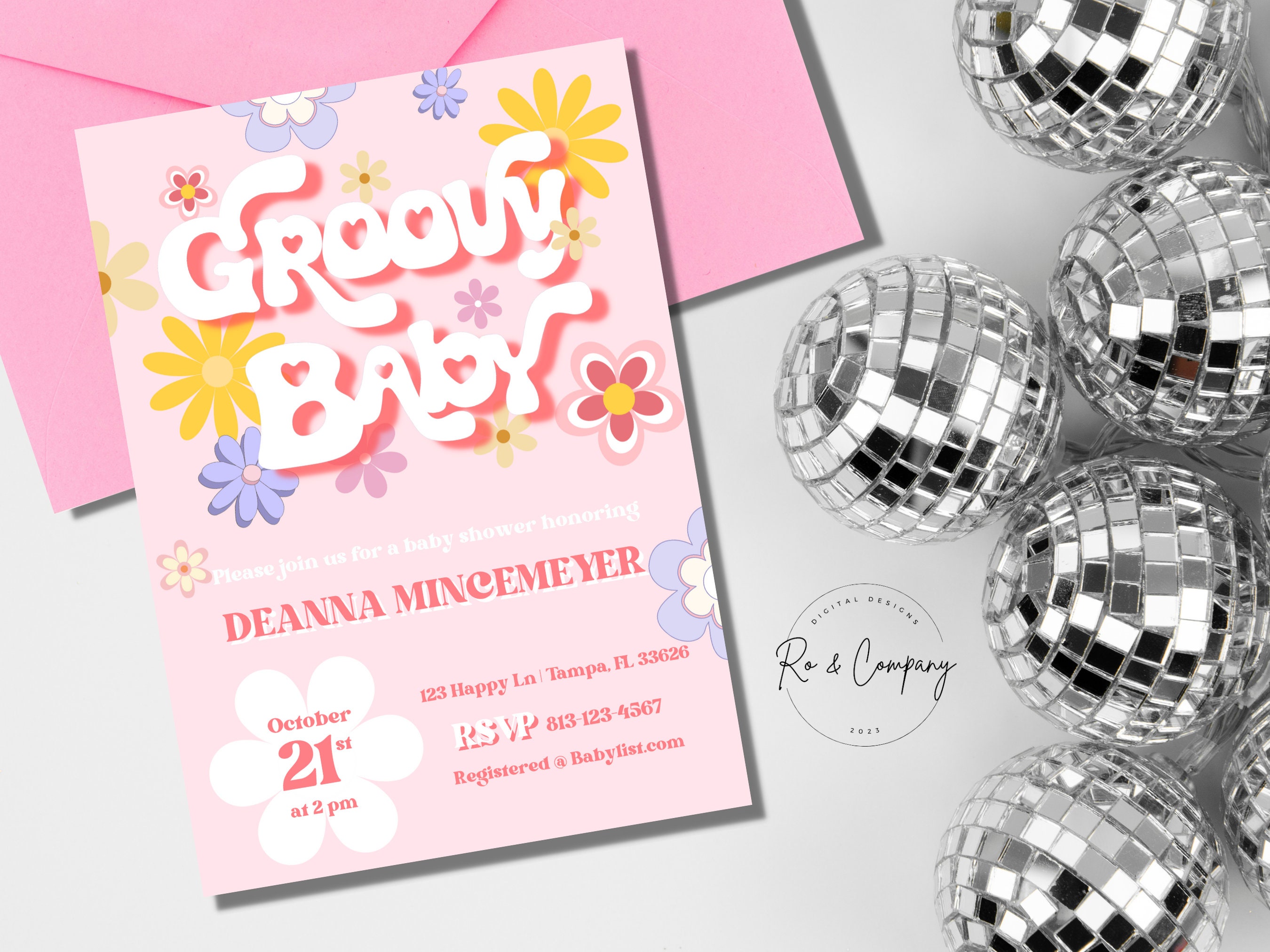 Groovy Baby Shower Invitation, Retro Baby Shower Invitation, Hippie ...