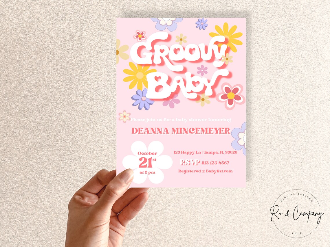Groovy Baby Shower Invitation, Retro Baby Shower Invitation, Hippie ...