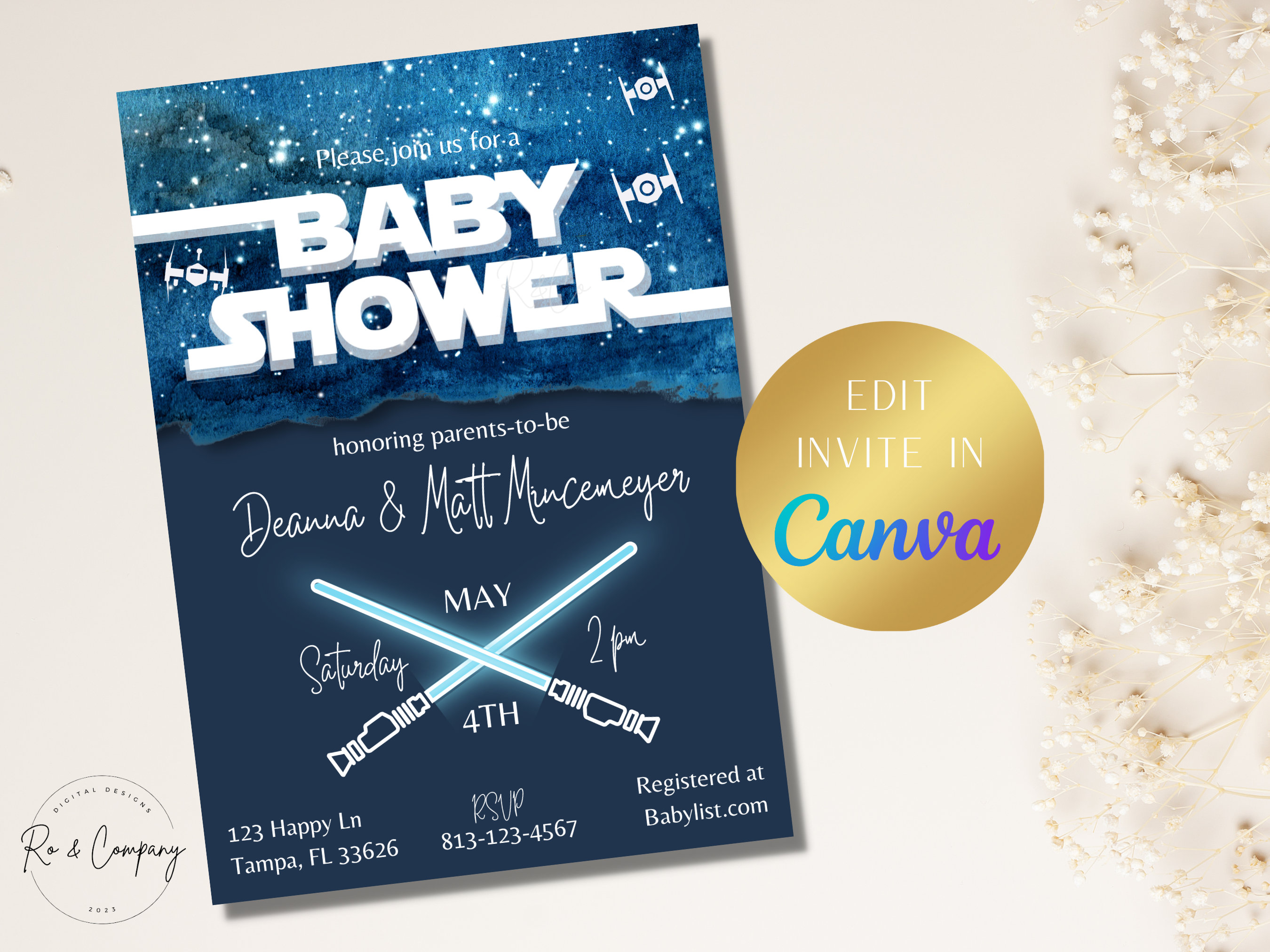 Star Wars Baby Shower Invitation, Jedi Baby Shower Invitation, Light ...