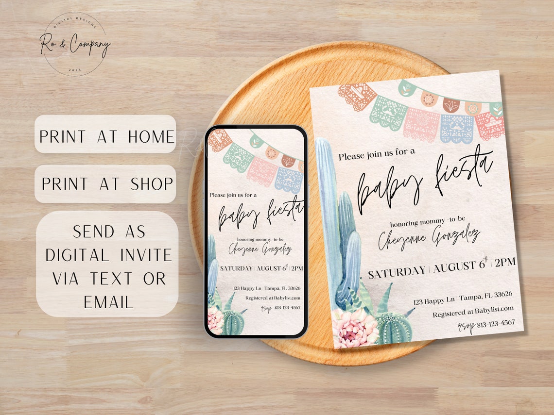 Fiesta Baby Shower Invitation Template, Cactus Baby Shower Invitation ...