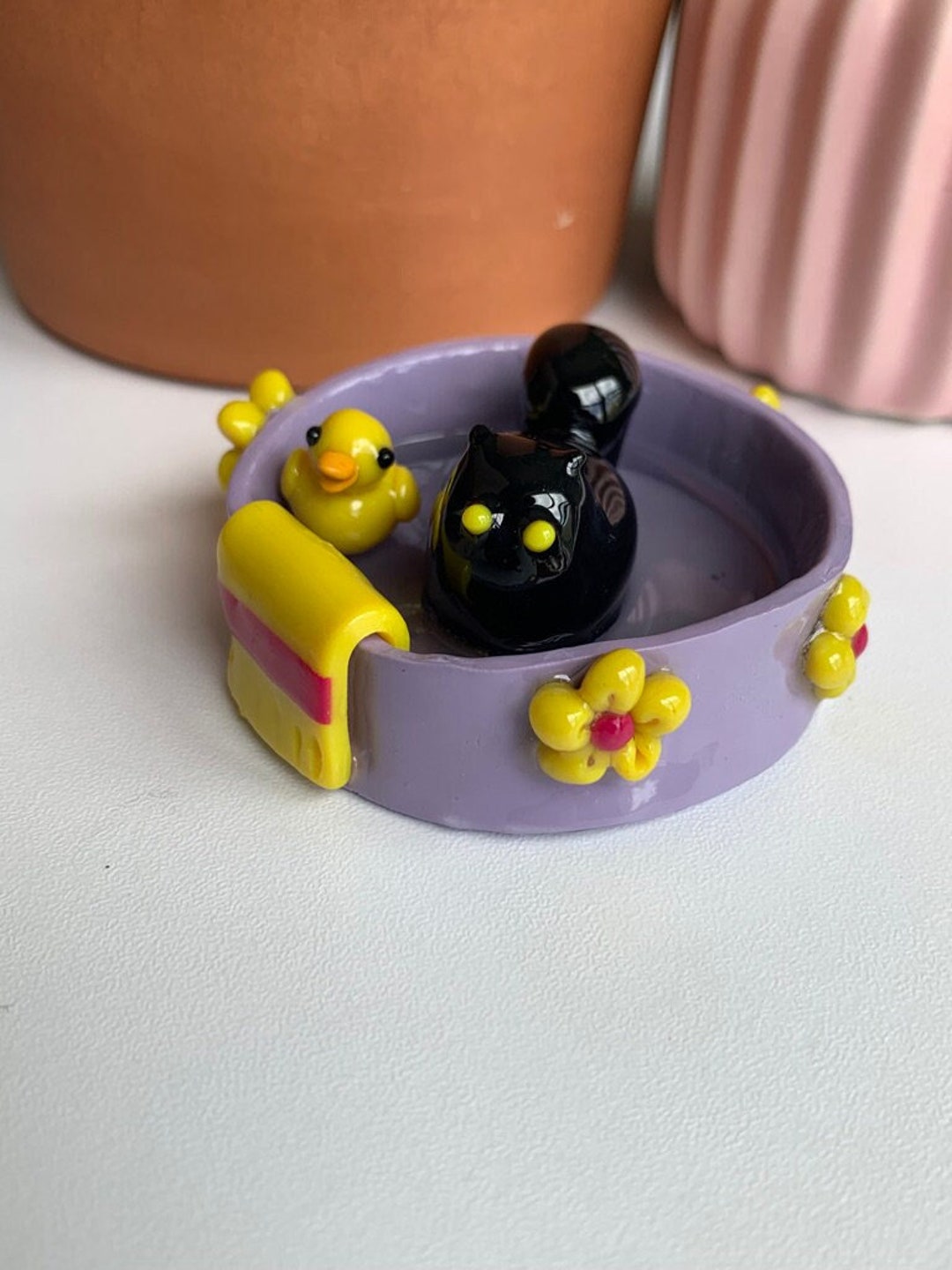 Cozy Black Cat in the Bath With Rubber Ducky Polymer Clay Desk Friend ...