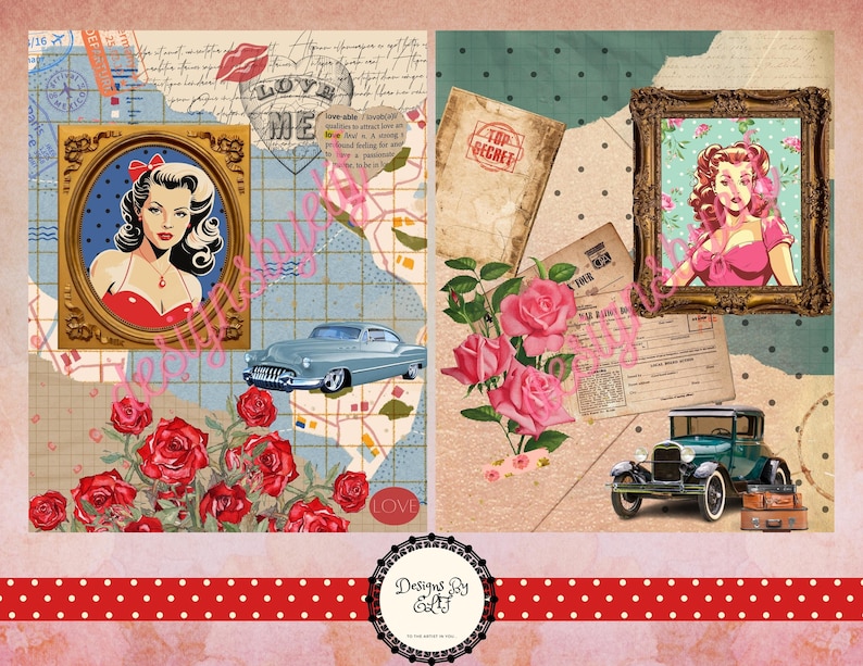 Printable Retro Pin up Girls Scrapbook Paper | Shabby Chic Pages, Junk ...