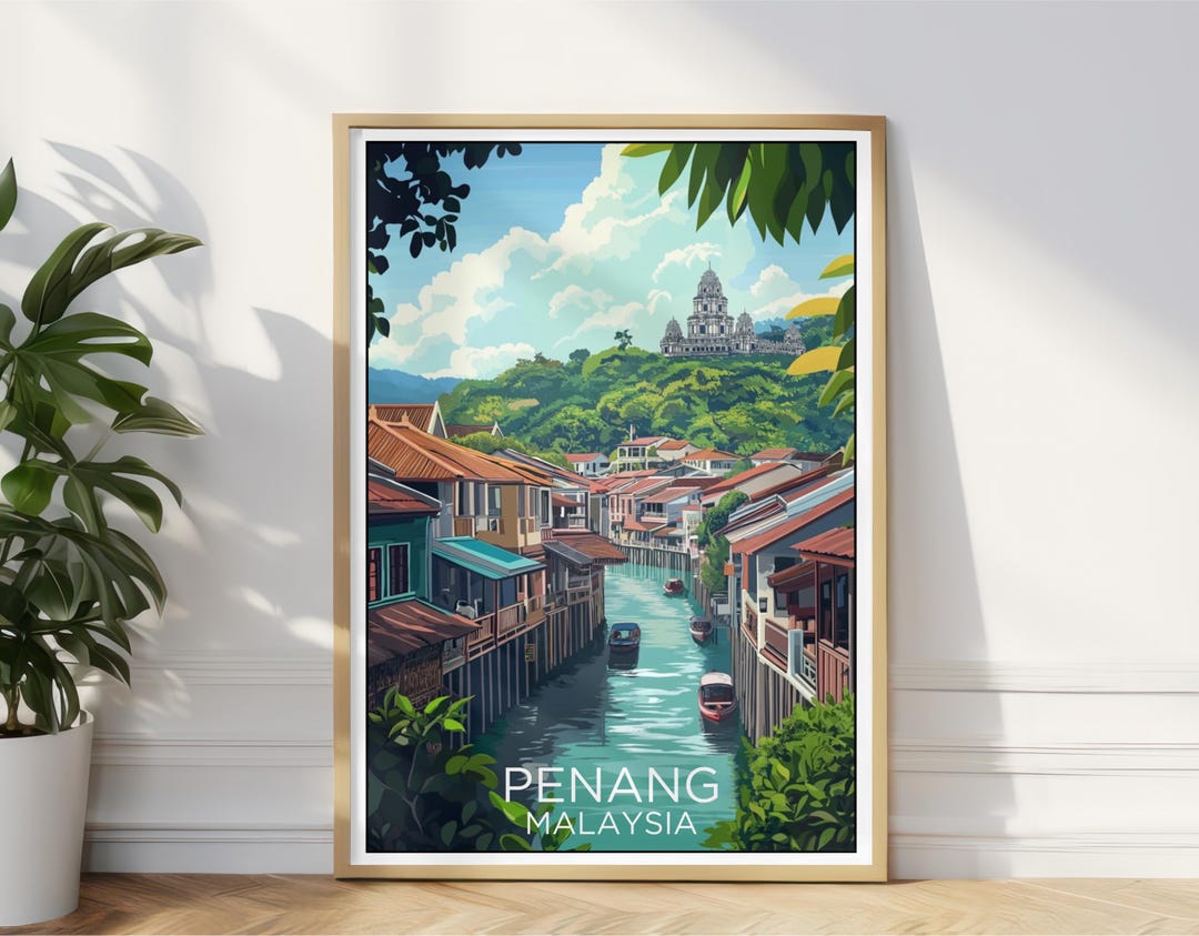 Penang Travel Poster,malaysia George Town Print, Tropical Penang Wall ...