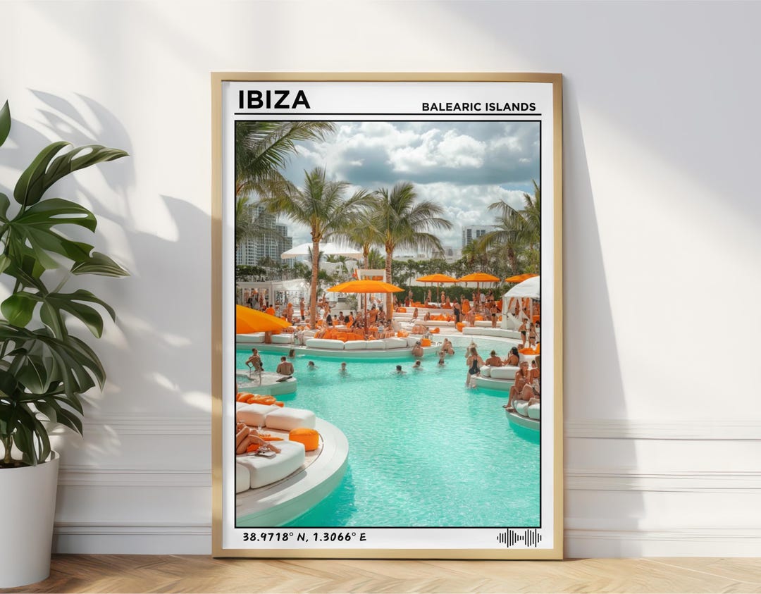 Ibiza Beach Club Party Scene Poster, Balearic Island Poolside Travel ...