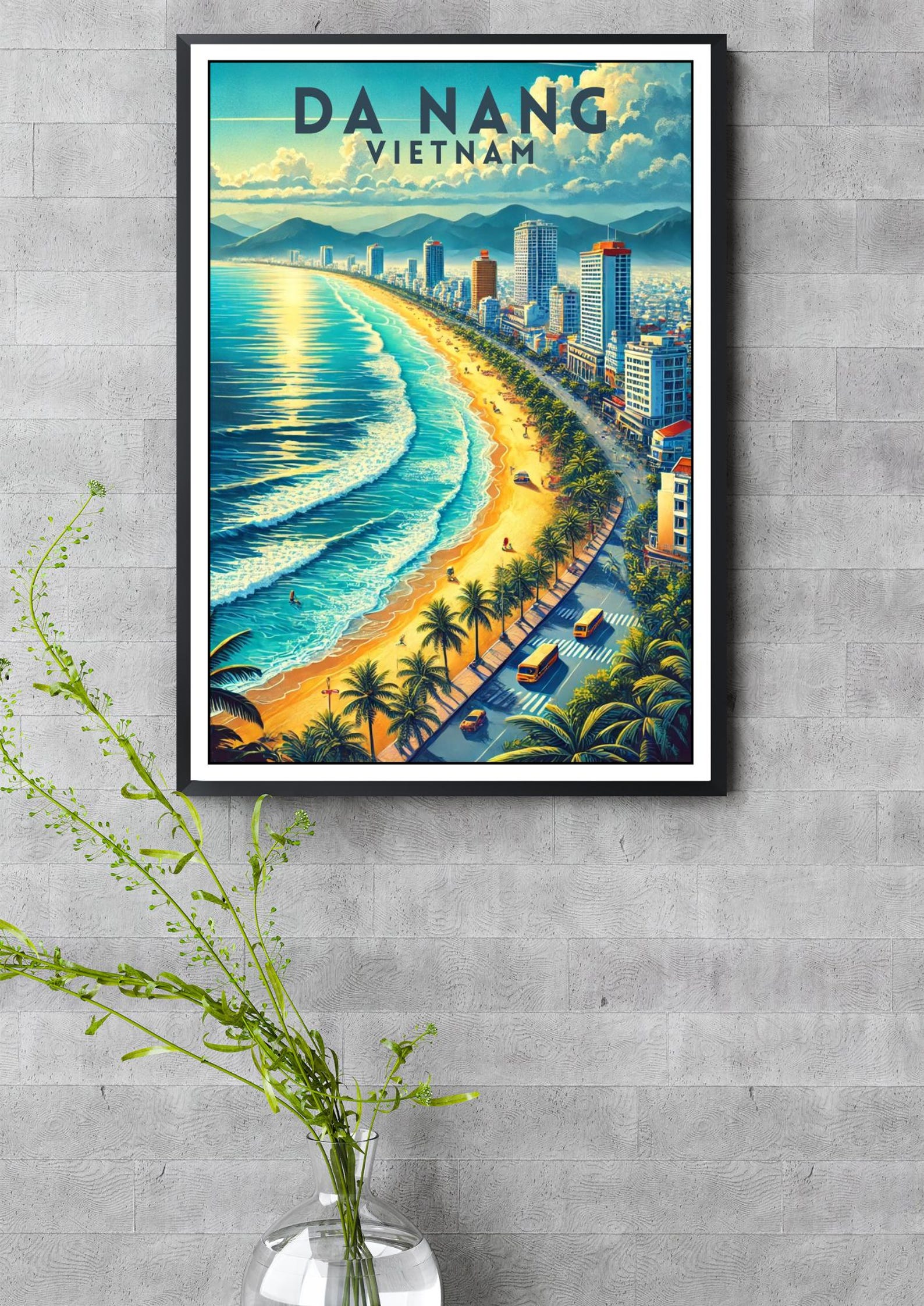 Da Nang Travel Poster,vietnam Beach Art Print,beachfront Cityscape Wall ...