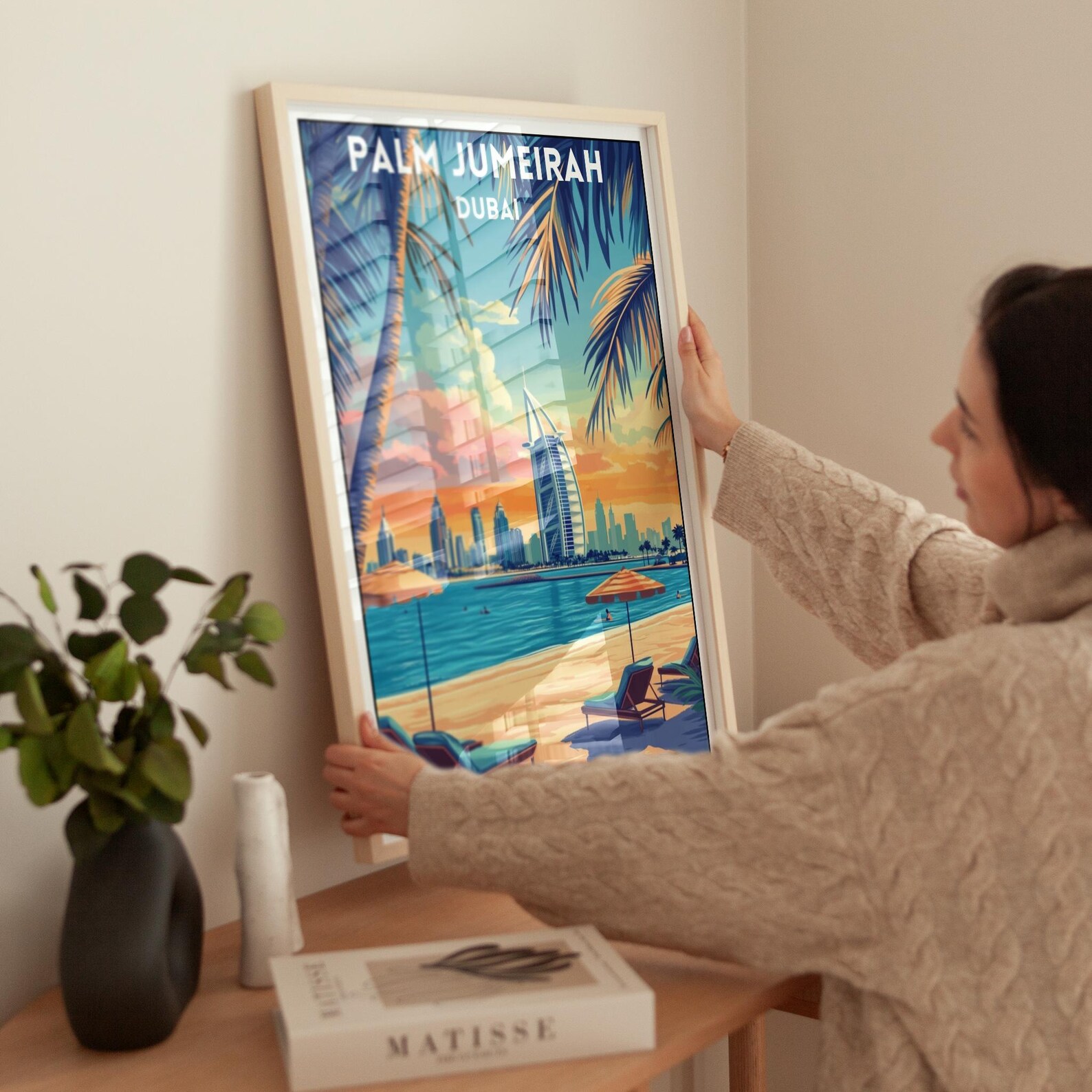 Dubai Palm Jumeirah Travel Poster - Burj Al Arab Print - Dubai Skyline ...