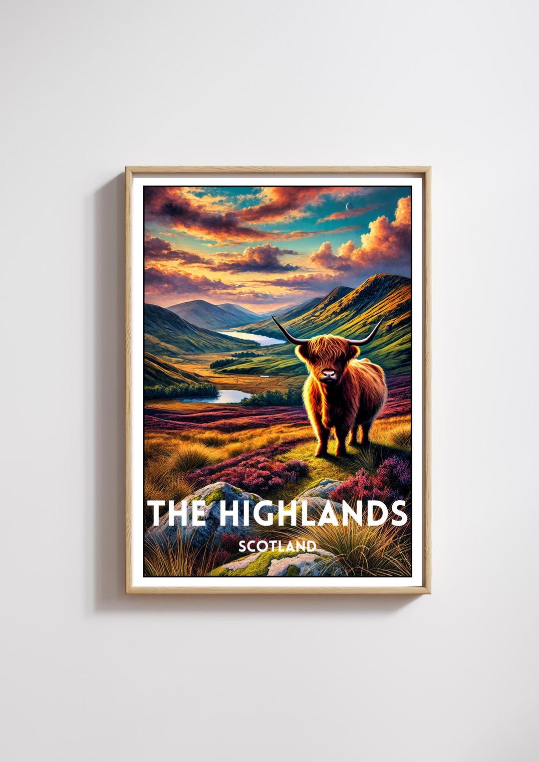 Scottish Highlands Poster With Highland Cow ,vibrant Scotland Wall Art ...
