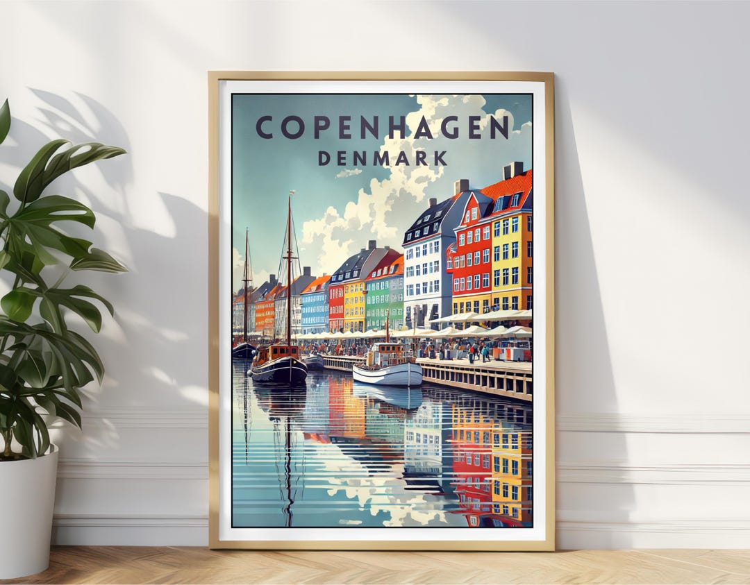 Copenhagen Travel Poster,nyhavn Canal Scene,hanging Wall Art Print ...