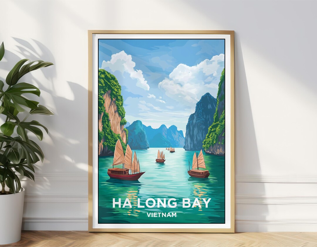 Ha Long Bay Poster, Vietnam Travel Illustration Print, Modern Home ...