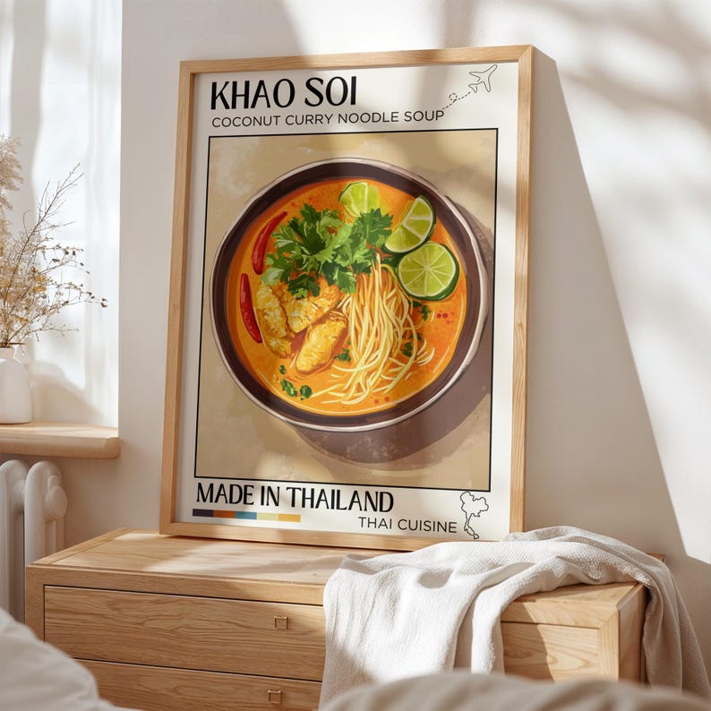 Khao Soi Curry Thai Cuisine Graphic Poster, Thai Curry Print, Thailand ...