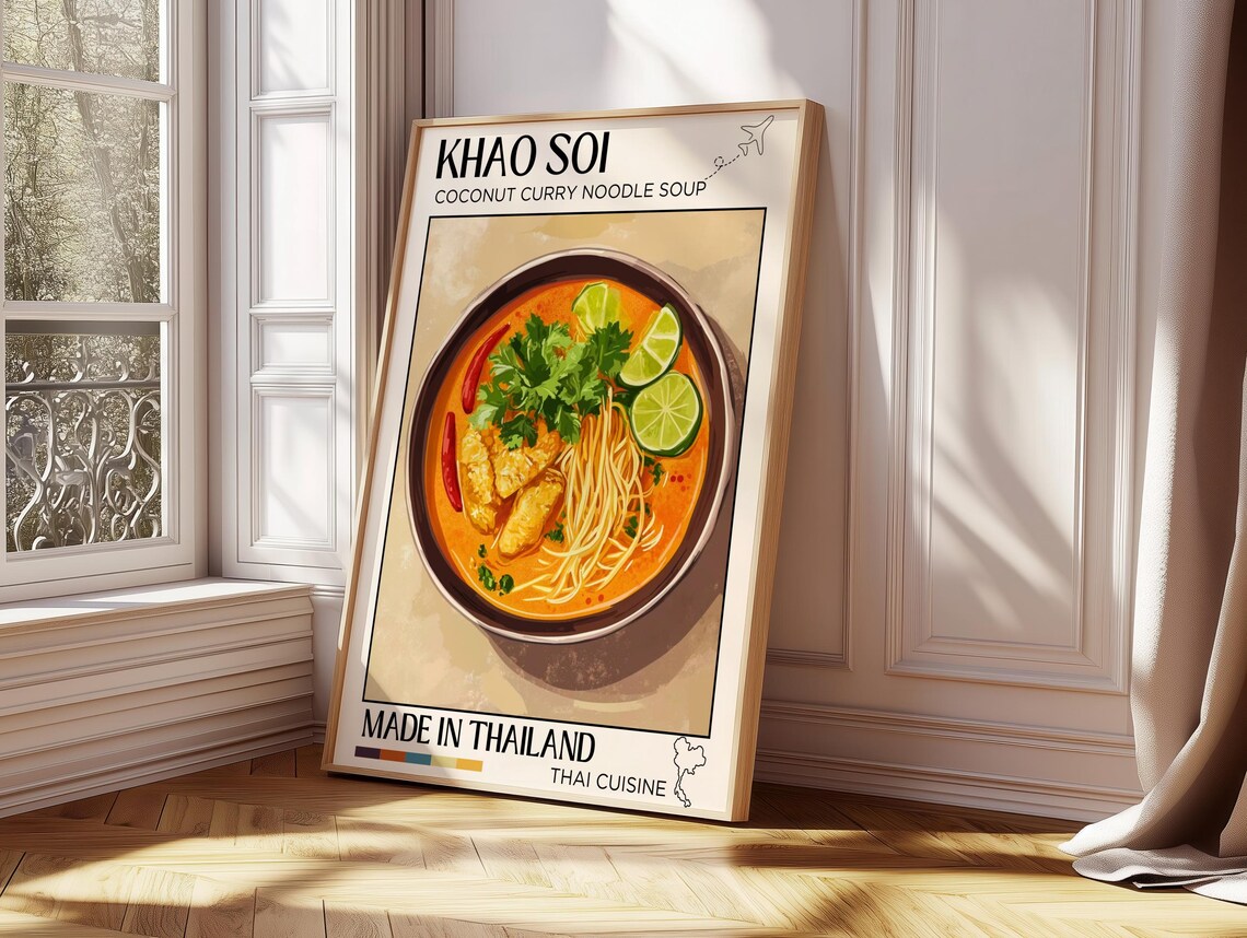 Khao Soi Curry Thai Cuisine Graphic Poster, Thai Curry Print, Thailand ...