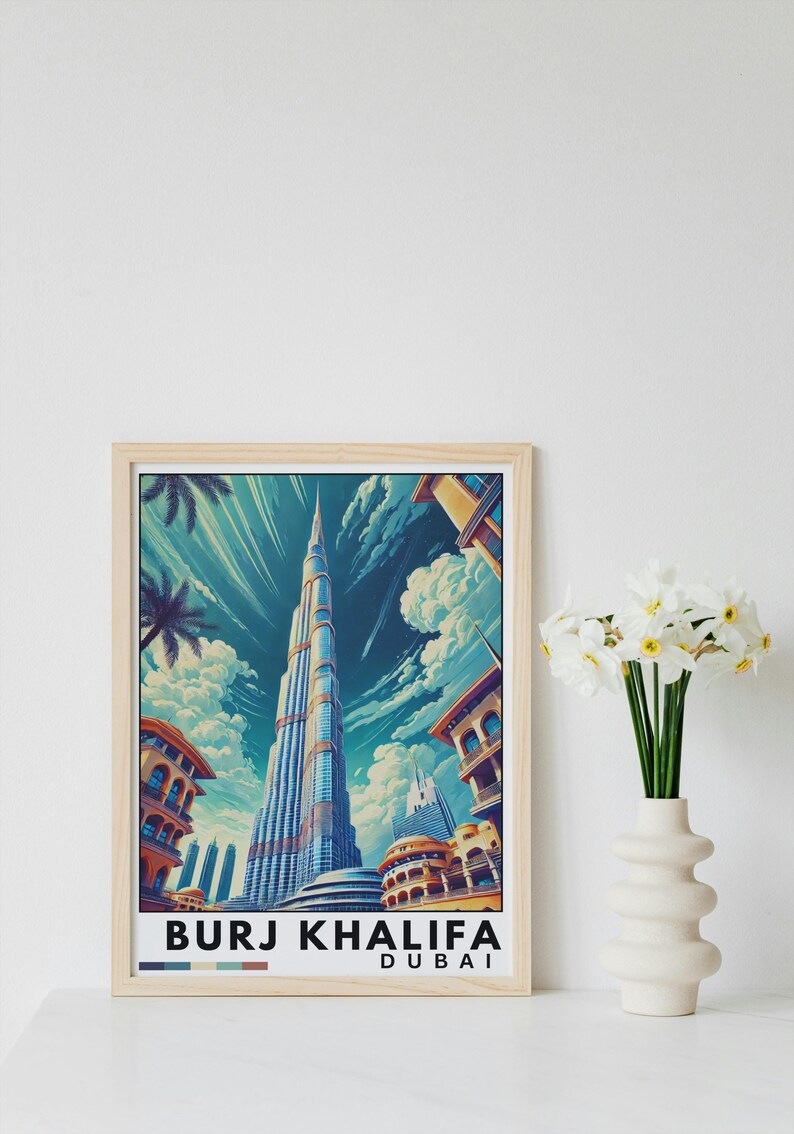 Burj Khalifa Travel Poster,dubai Cityscape Art Print,skyscraper Wall ...