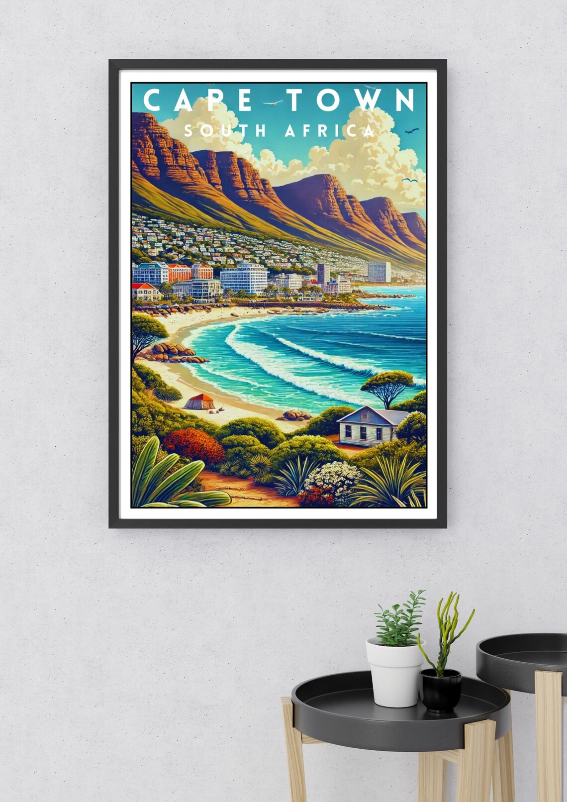 Cape Town Travel Poster,camps Bay Beach Art Print,south Africa Coastal ...
