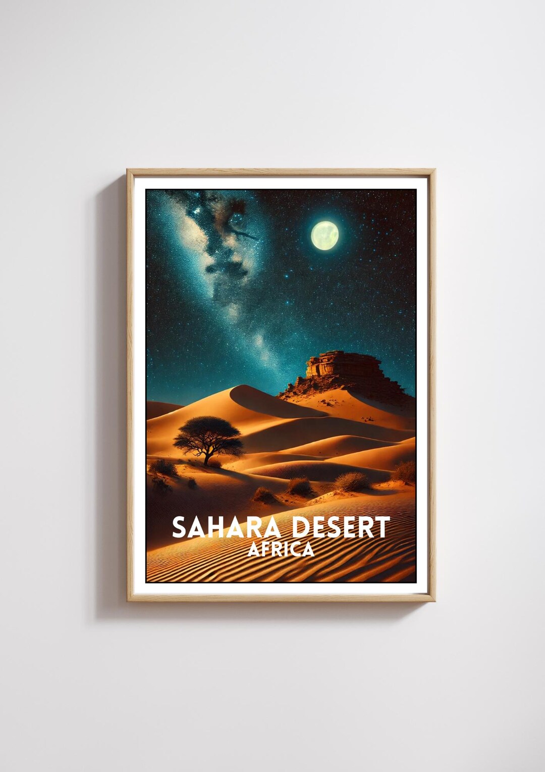 Sahara Desert Night Poster,starry Sky and Sand Dunes Art,africa ...