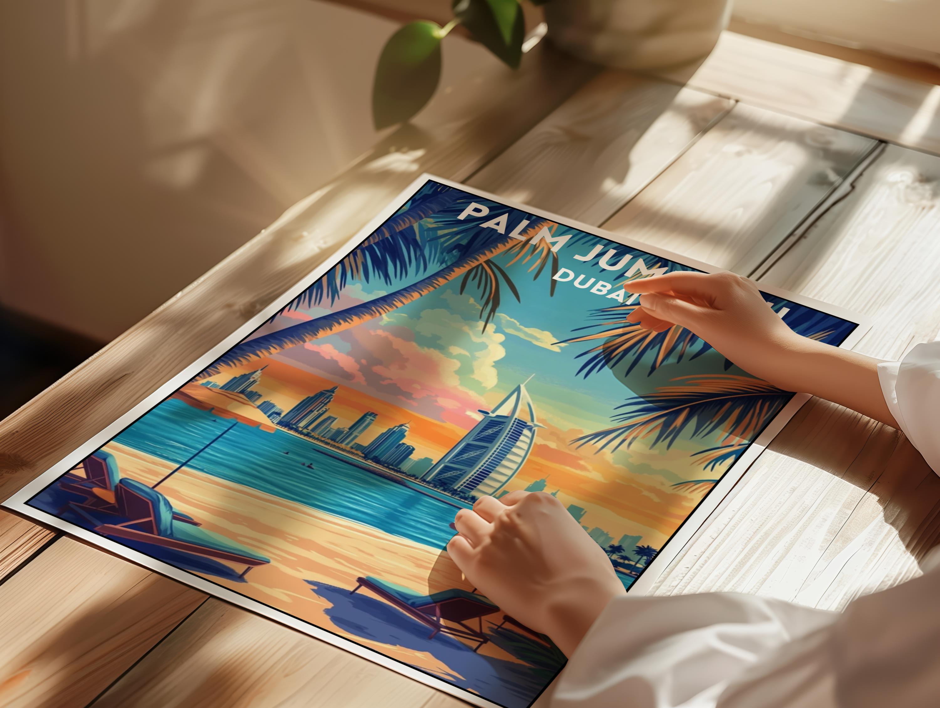 Dubai Palm Jumeirah Travel Poster - Burj Al Arab Print - Dubai Skyline ...