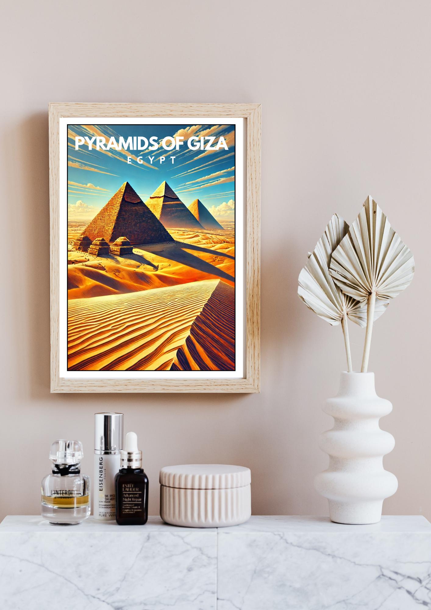Pyramids of Giza Poster,egyptian Desert Art Print,ancient Wonders Wall ...