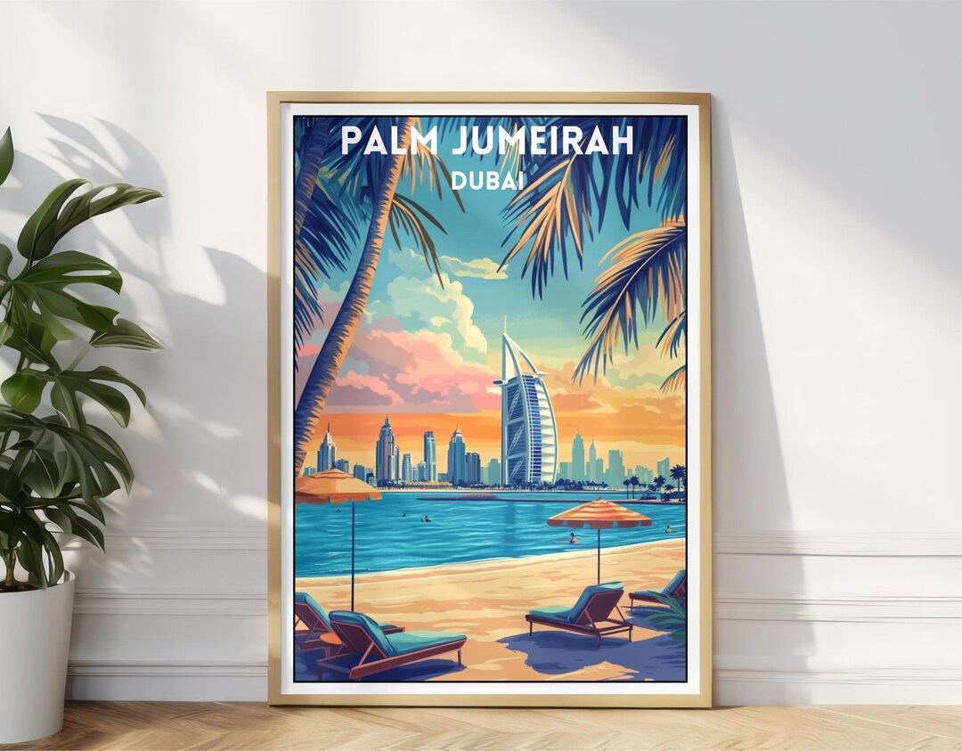 Dubai Palm Jumeirah Travel Poster - Burj Al Arab Print - Dubai Skyline ...