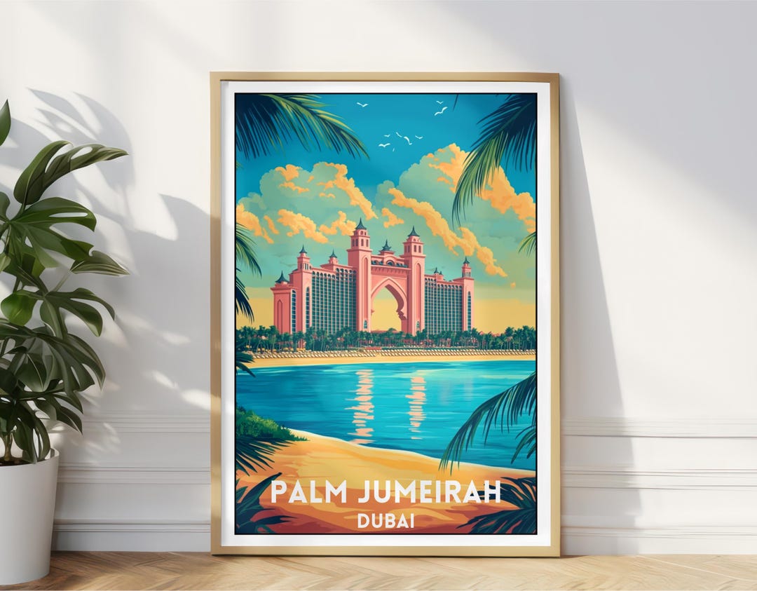 Dubai Palm Jumeirah Travel Poster - Atlantis Hotel Print - Dubai Travel ...