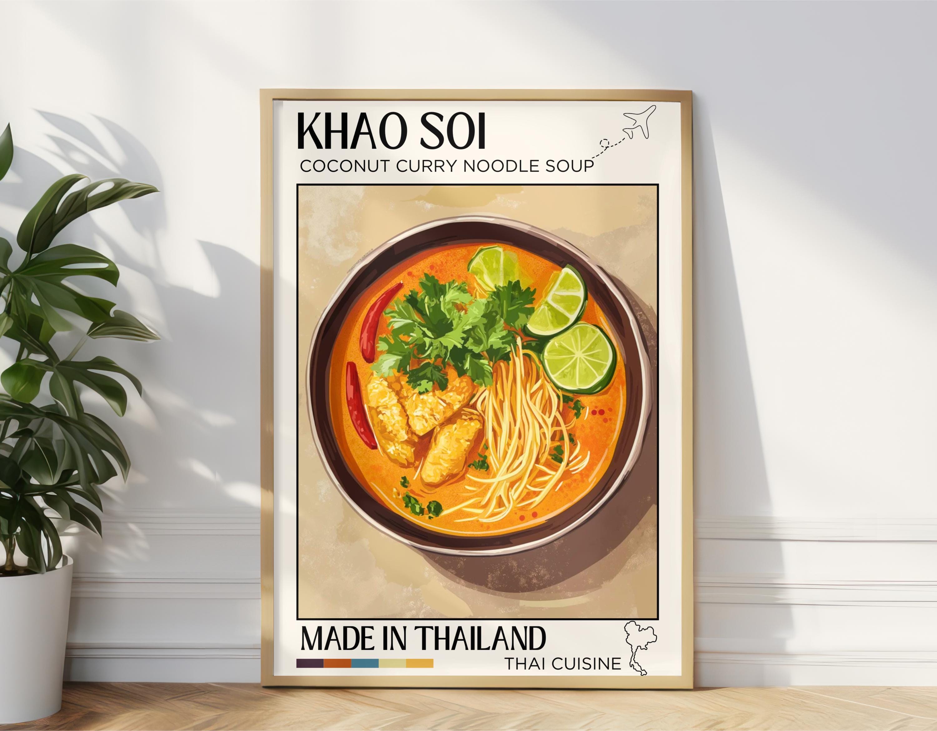 Khao Soi Curry Thai Cuisine Graphic Poster, Thai Curry Print, Thailand ...