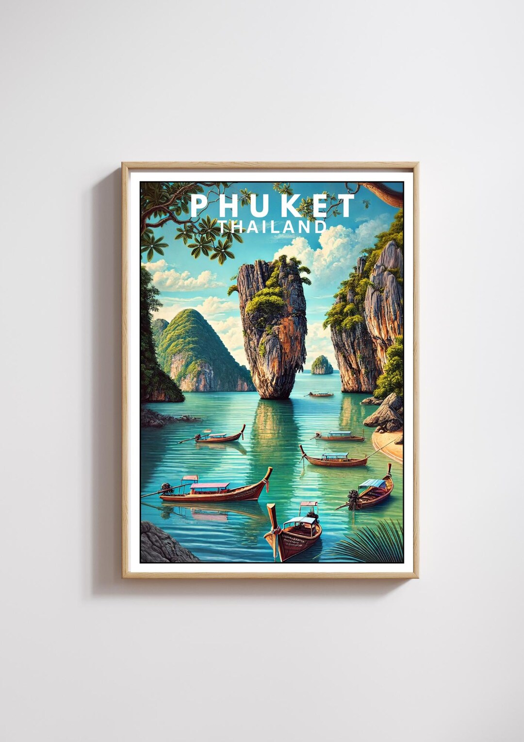 Phuket Travel Poster,thailand Bond Island Art Print,tropical Beach ...