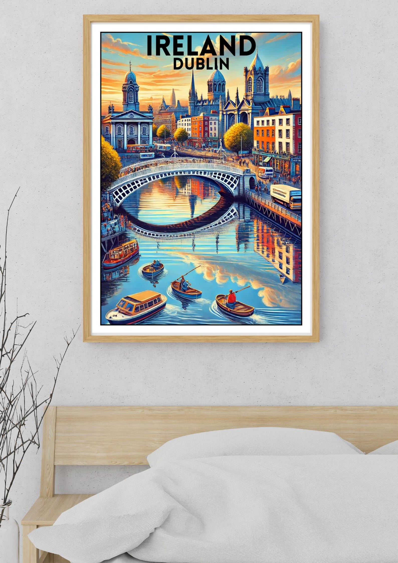 Dublin City Vibrant Poster,illustrated Ha'penny Bridge Art Print ...