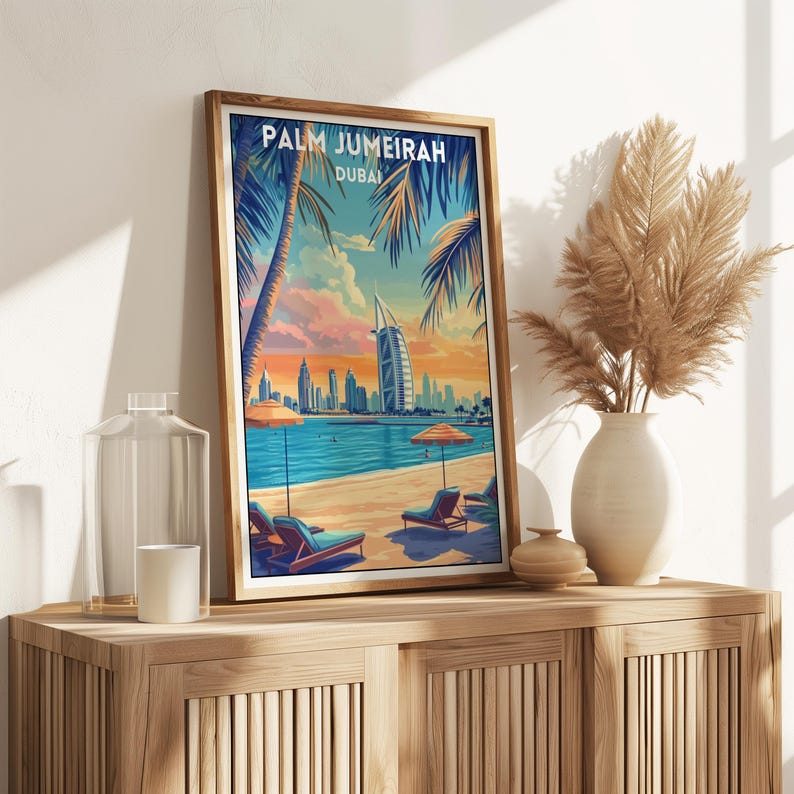 Dubai Palm Jumeirah Travel Poster - Burj Al Arab Print - Dubai Skyline ...