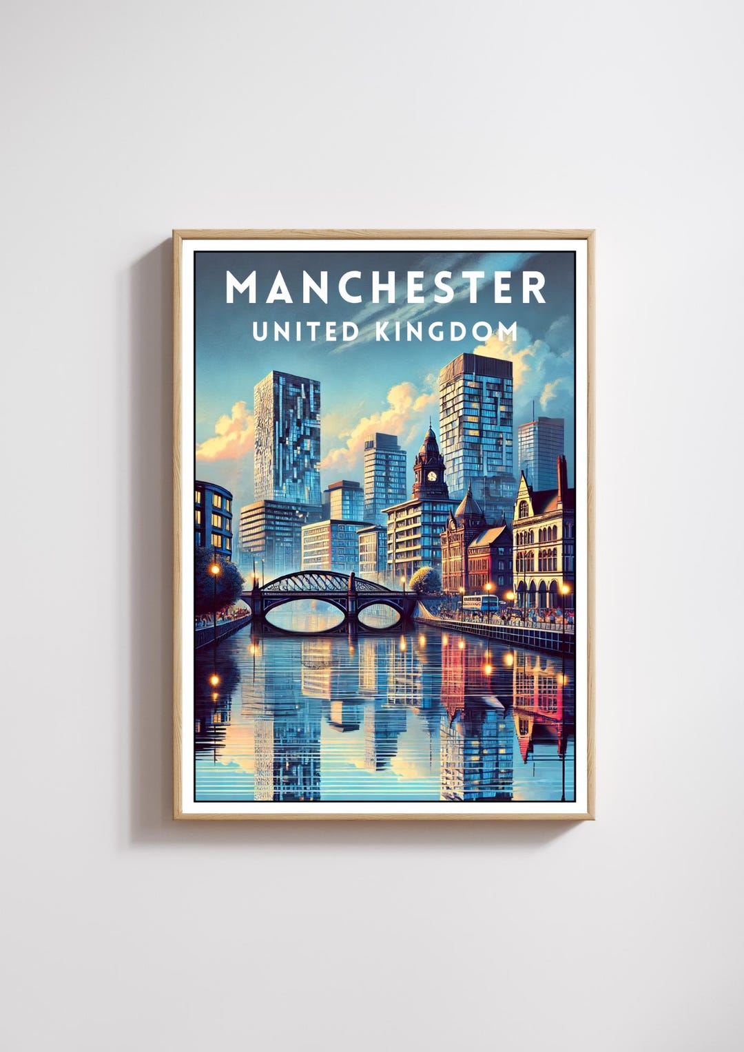Manchester City Travel Poster,uk Cityscape Wall Art ,vibrant Urban ...