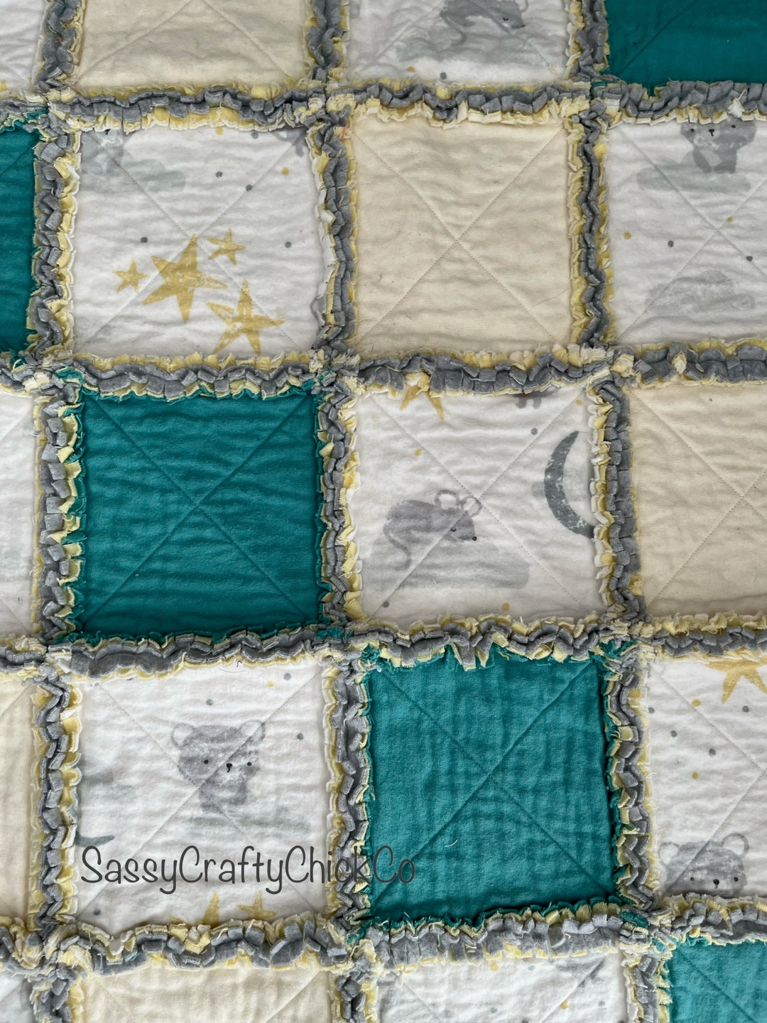 Bear, Mouse, Stars and Moon Rag Quilt, Baby/toddler/child, Size 36 X 36 ...