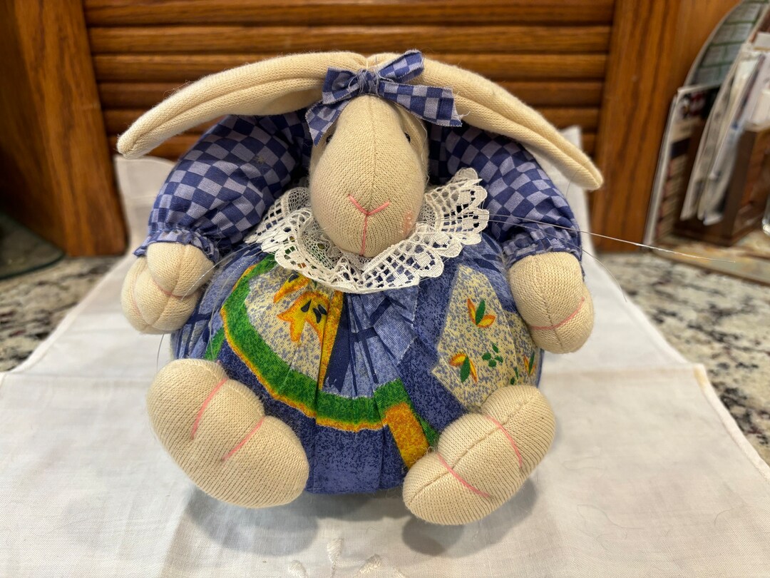 Little Round Bunny Rabbit Stuffed Animal With Gingham Dress - Etsy