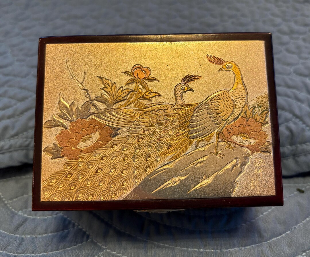 Chokin Art Collection Peacock Jewelry Box Gilded Gold & Silver to ...