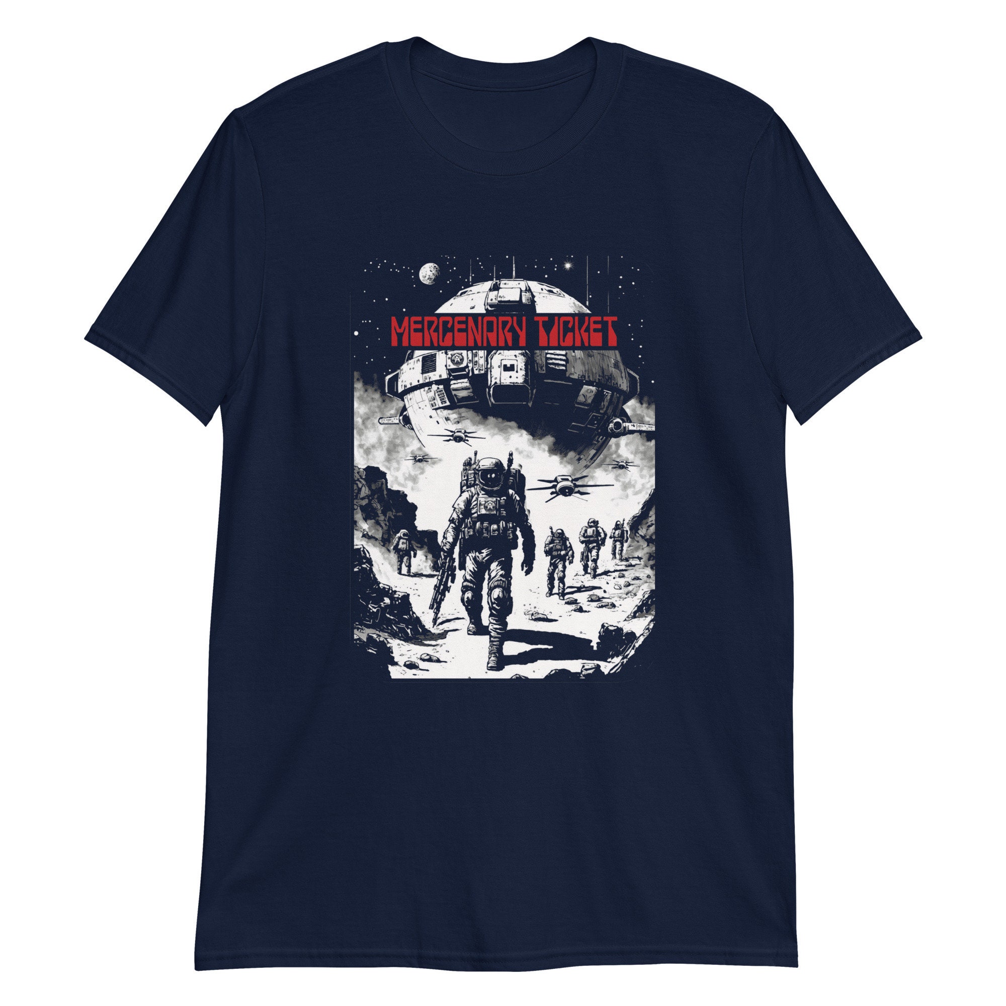 Traveller RPG Mercenary Ticket T-shirt - Black, Navy, Dark Grey - Super ...