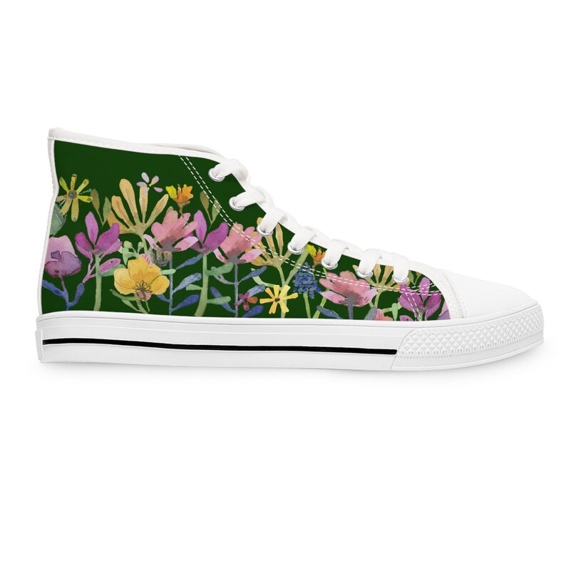 Floral High-tops, Women's High top Sneakers, Fun Floral Hi-tops, Green ...