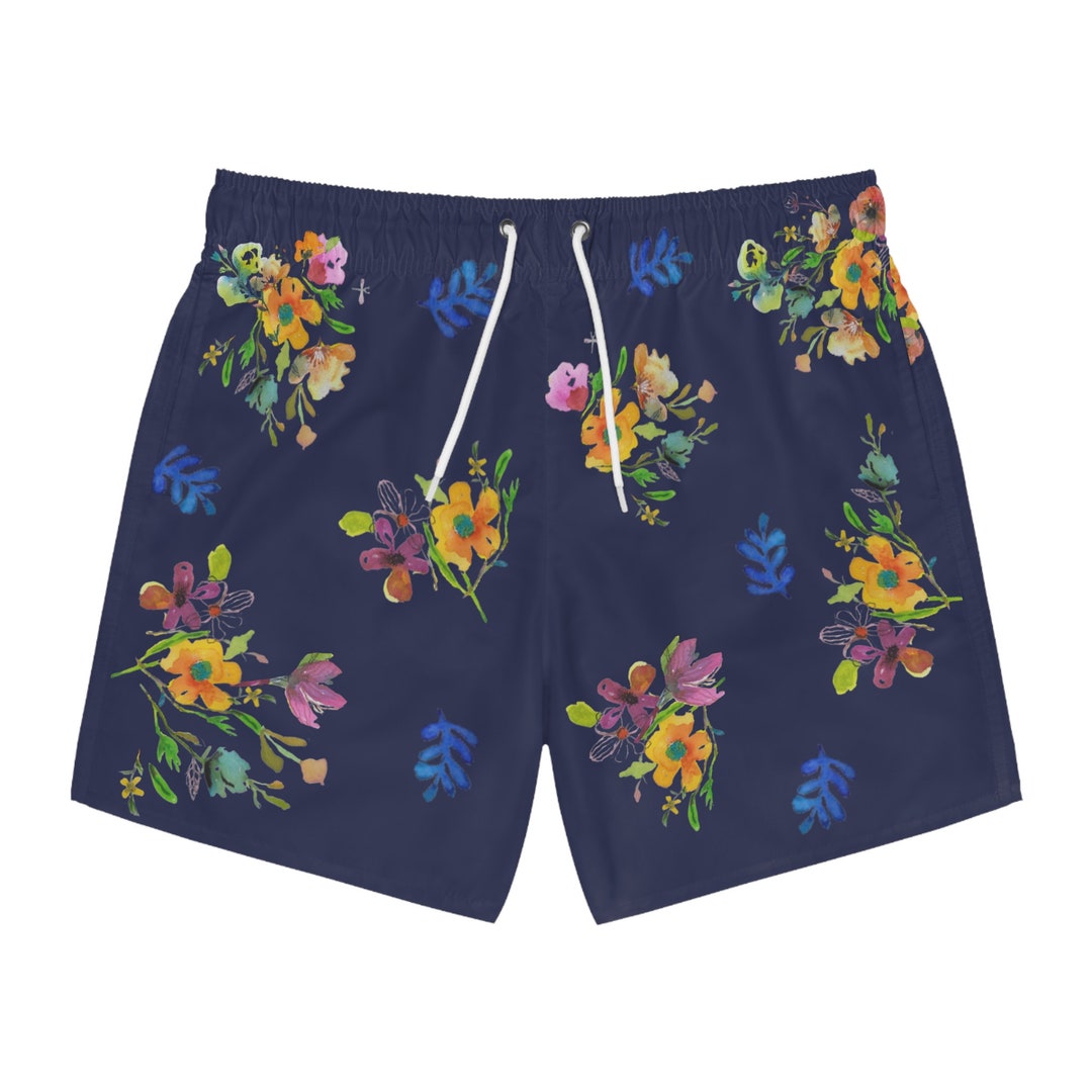Men's Floral Swim Trunks, Blue Floral Swim Shorts, Swim Suits - Etsy