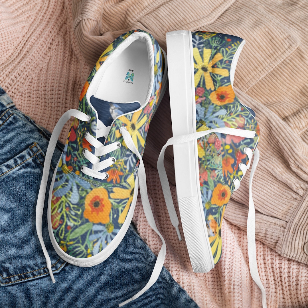 Floral Sneakers, Women’s Lace-up Canvas Shoes, Floral Shoes, Daisies ...