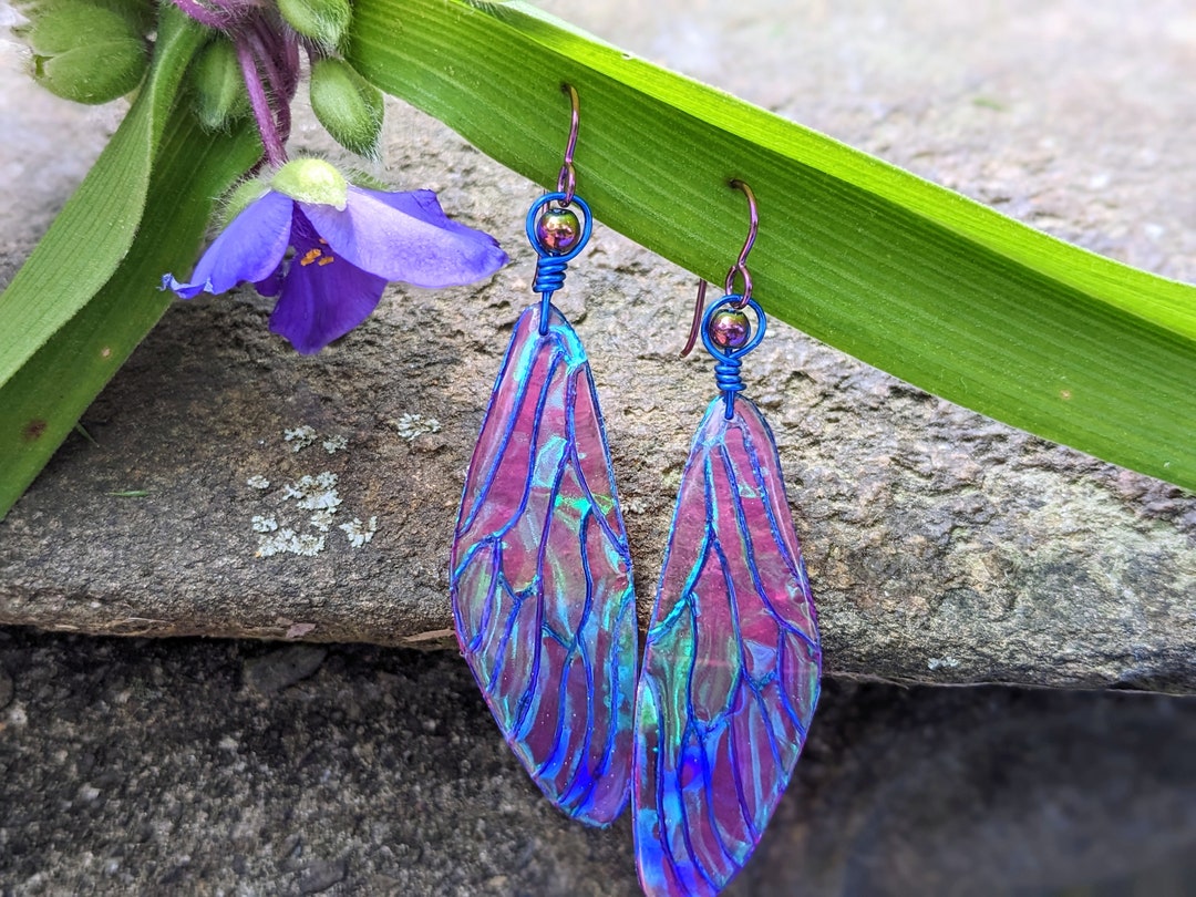 Iridescent Fairy Wings Earrings With Hypoallergenic Niobium Ear Hooks ...